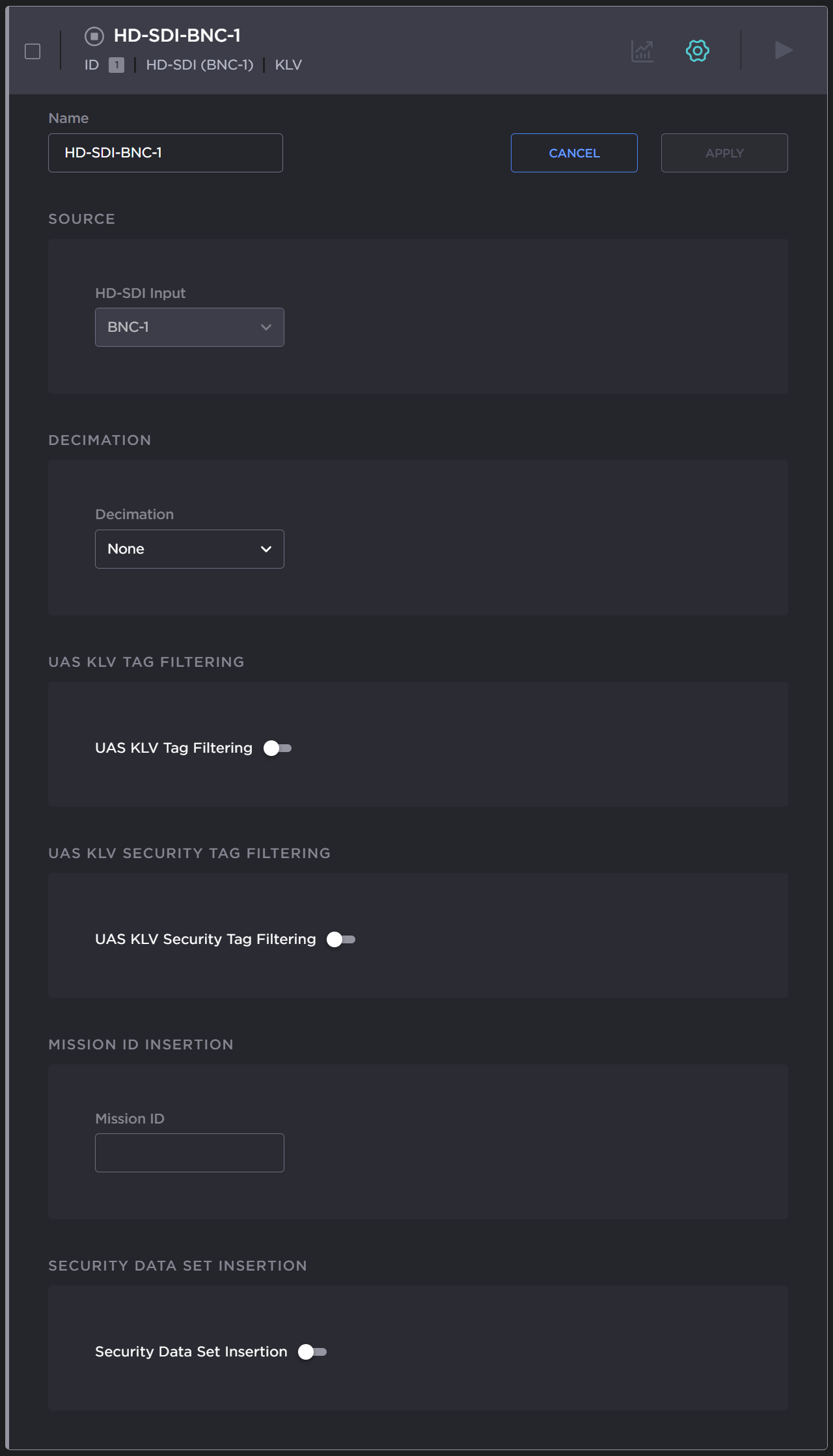 Configuring HD-SDI Metadata Sources